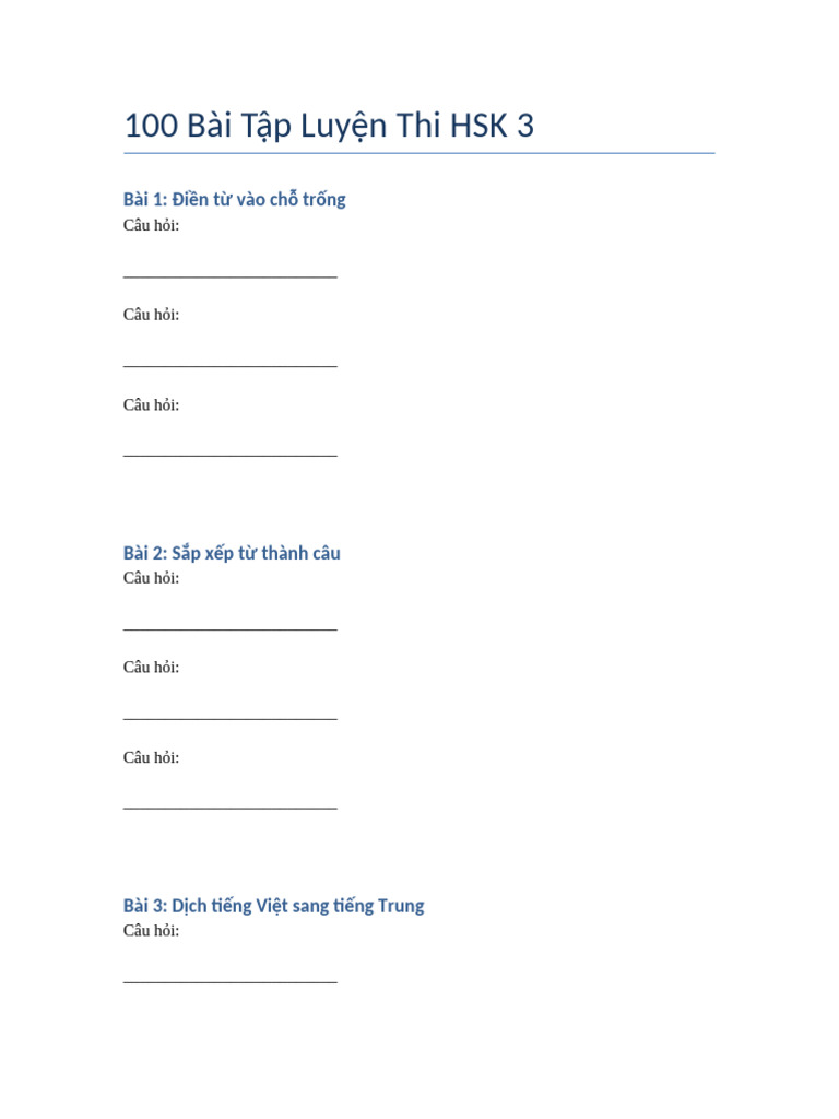 100 Bai Tap HSK3 | PDF