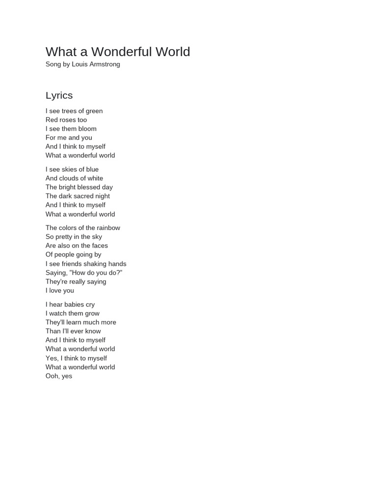 UNIT 3 - L - What A Wonderful World Over The Rainbow Lyrics | PDF