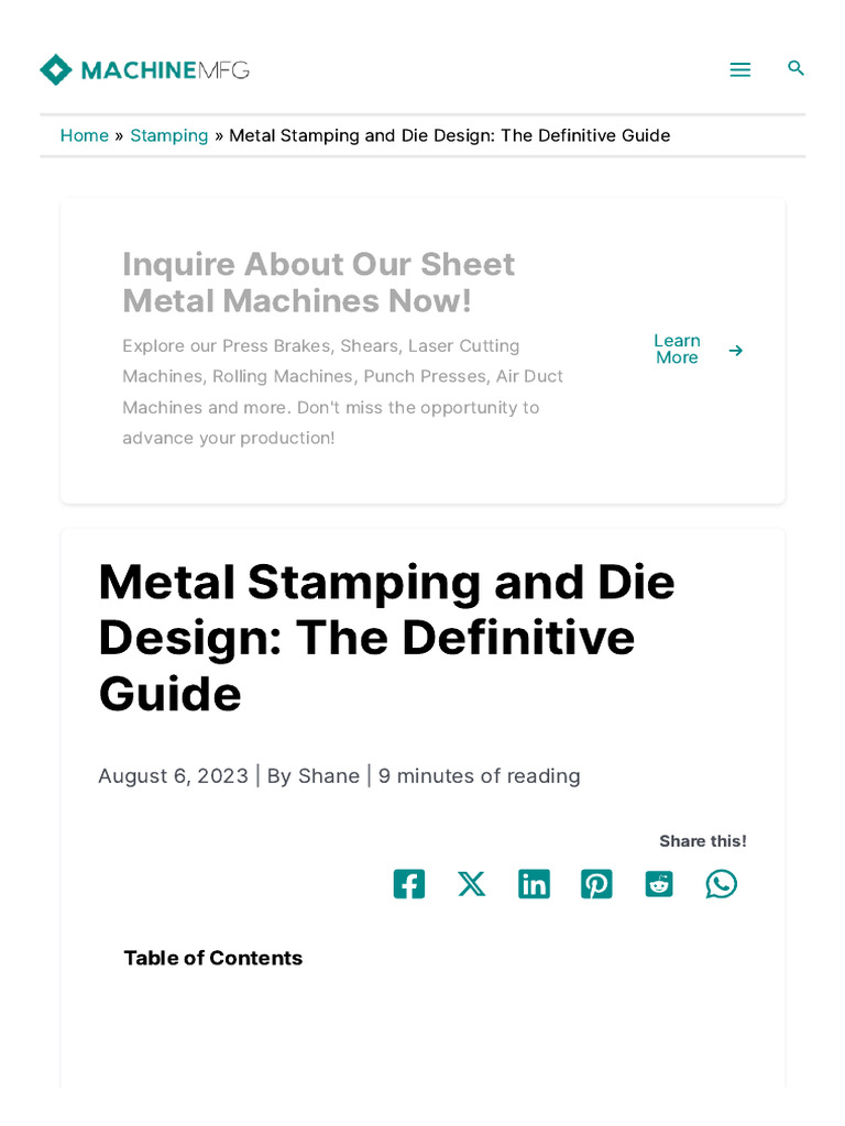 Metal Stamping and Die Design_ The Definitive Guide _ MachineMFG | PDF | Deformation ...