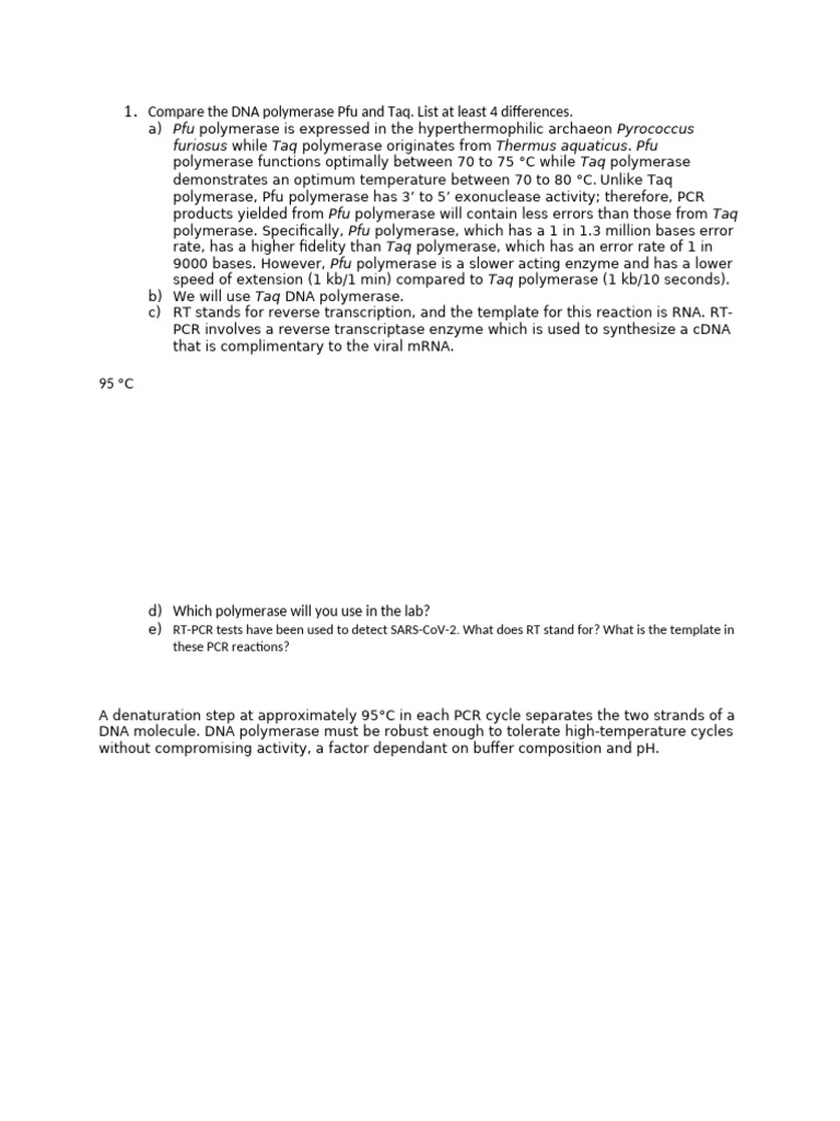 Compare The DNA Polymerase Pfu and Taq | PDF
