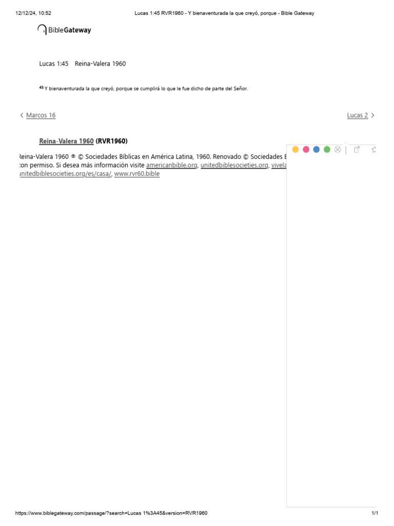 Lucas 1_45 RVR1960 - Y Bienaventurada La Que Creyó, Porque - Bible ...