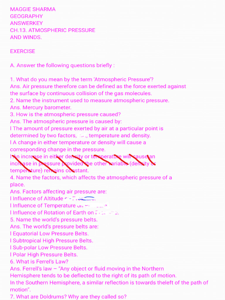 GEOGRAPHY CH-13 ATMOSPHRIC Pressure | PDF