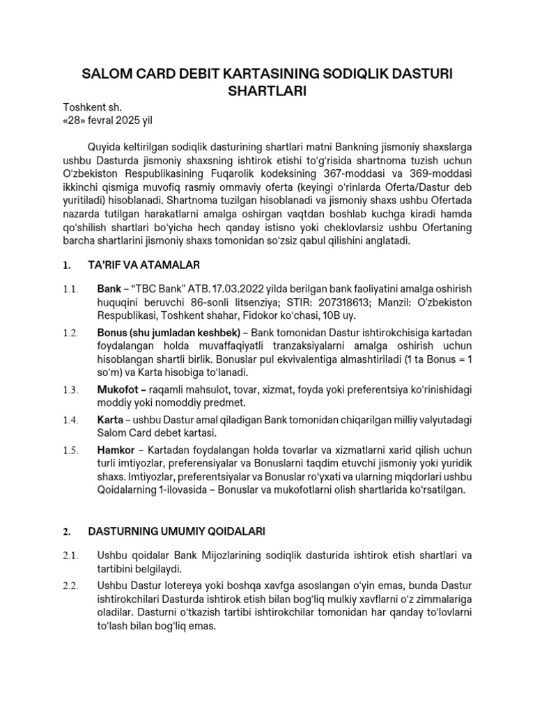 Loyalty Program 11102024 No Partners UZB | PDF