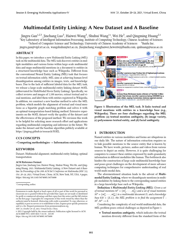 Multimodal Entity Linking: A New Dataset and A Baseline | PDF | Data | Information