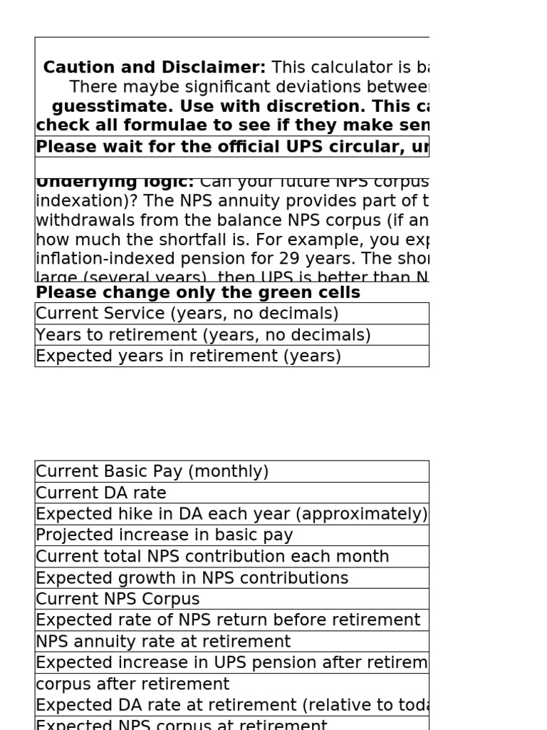 Freefincal NPS Vs UPS Calculator With WR Check Version 8 1 | PDF | Pension | Retirement