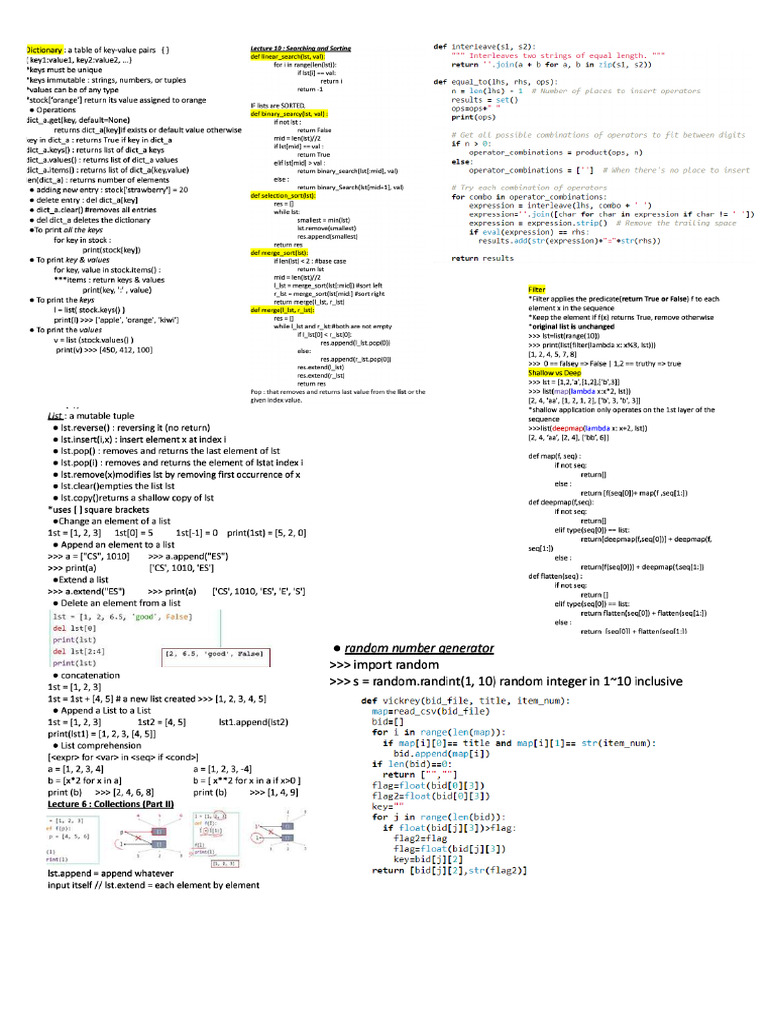cs1010E cheat sheet | PDF