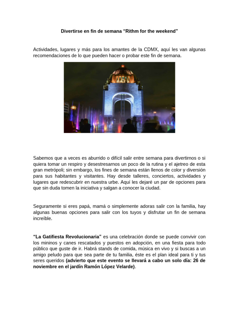 Actividades de fin de semana en CDMX | PDF