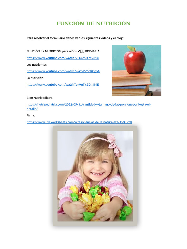 Función de Nutrición para Niños | PDF
