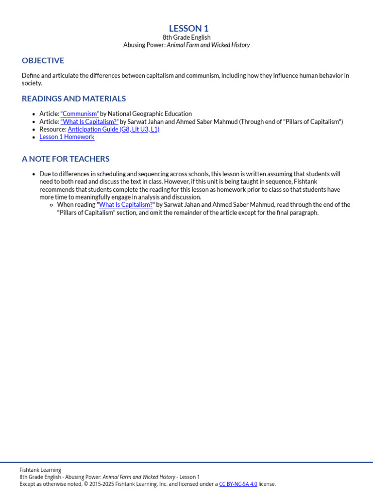 8th Grade Animal Farm Lessons | PDF | Joseph Stalin | Communism