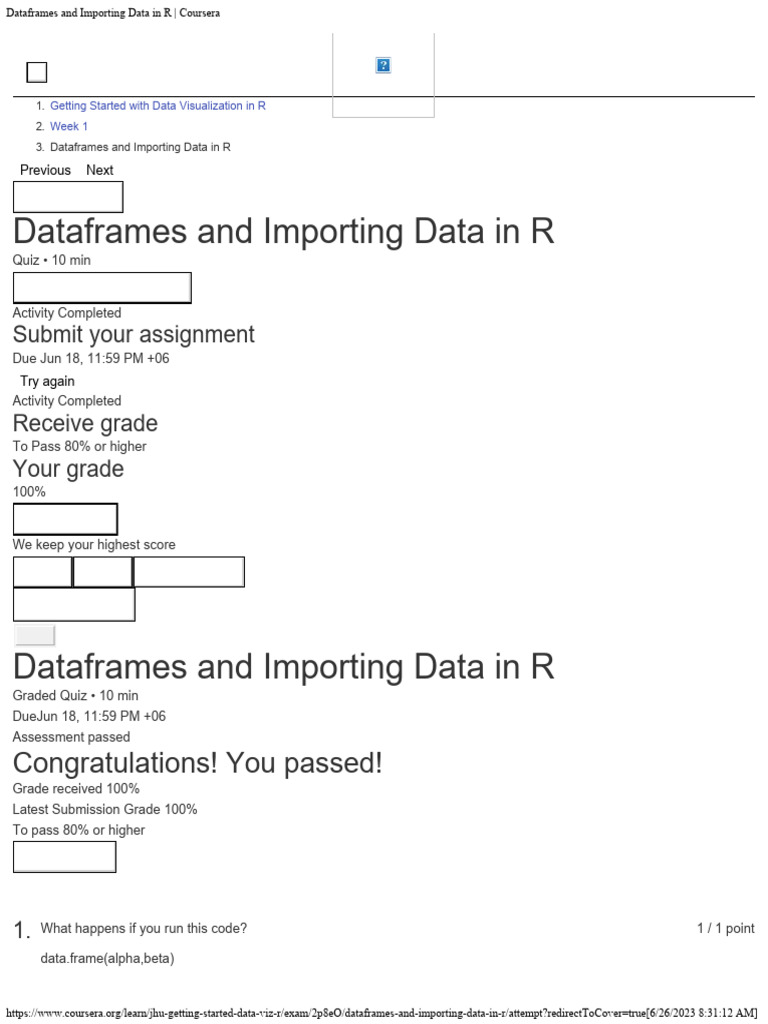 Dataframes and Importing Data in R Coursera | PDF