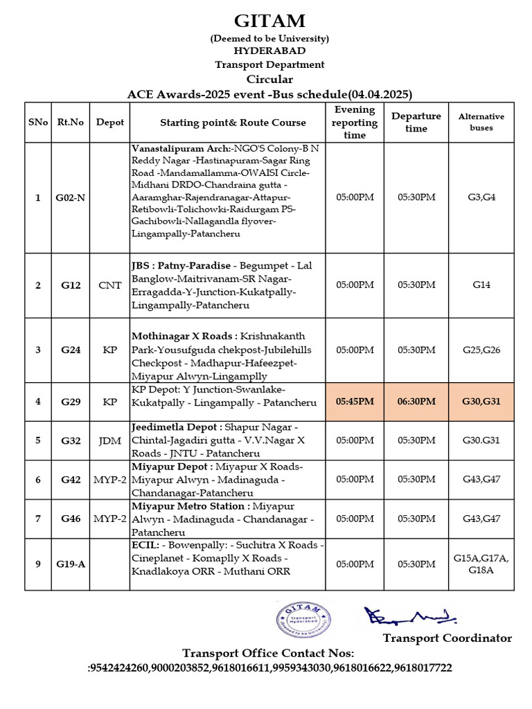 Bus Schedule for ACE Awards 2025 | PDF | Bus Transport | Public Transport