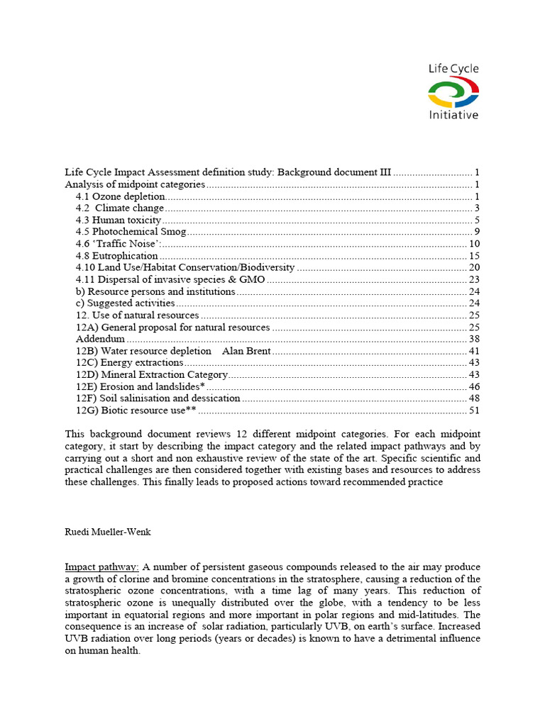 LCIA_Background_III_Midpointcategories_final3a | PDF | Ozone Depletion | Life Cycle Assessment