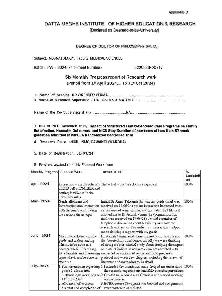 6 Mothly Report - Virender Verma - PHD Scholar Neonatology | PDF ...