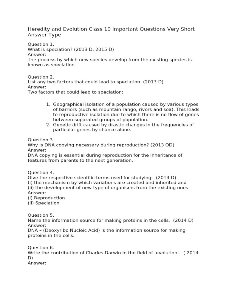Heredity and Evolution QA Class X Science | PDF | Sexual Reproduction ...