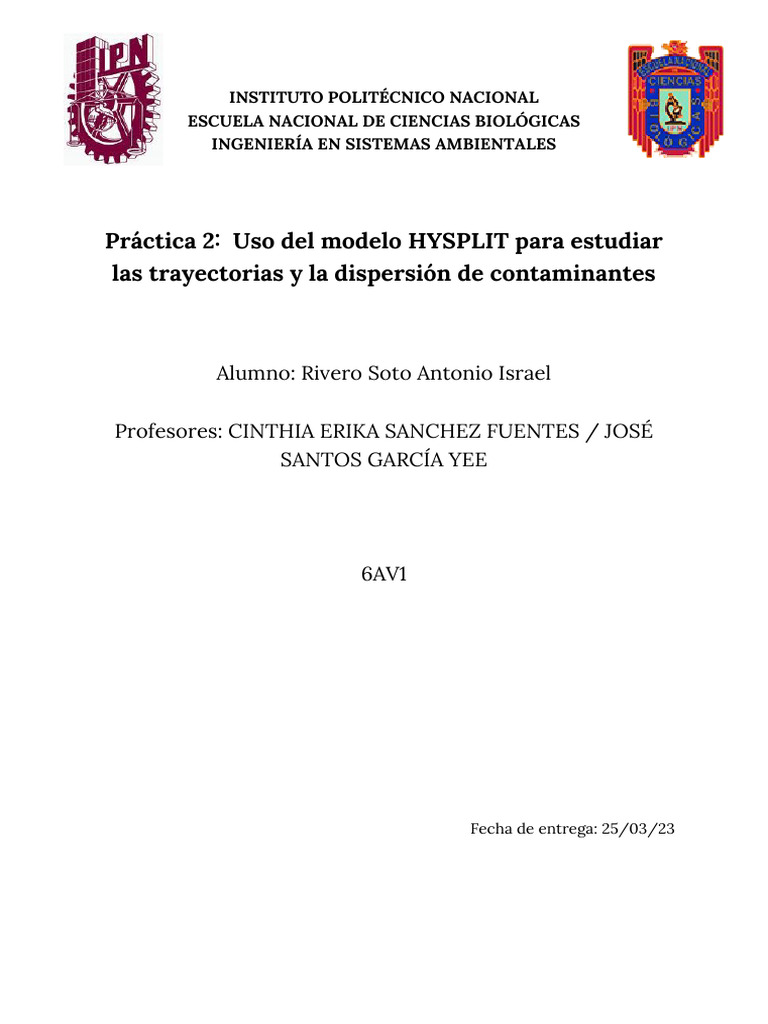 P2 - Modelo HYSPLIT - RiveroSotoAntonioIsrael | PDF | Entorno natural | Ciencias de la Tierra