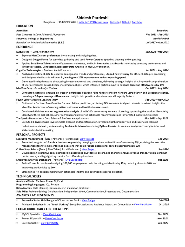 Siddesh Pardeshi: Education | PDF | Data Analysis | Analytics