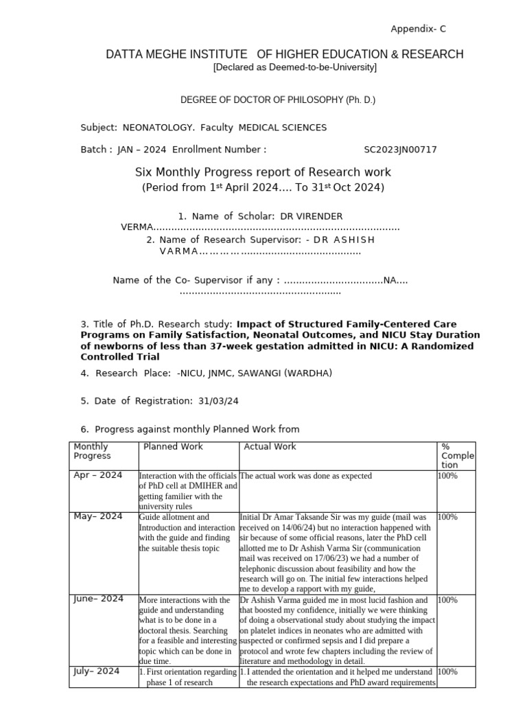 6 Mothly Report - Virender Verma - PHD Scholar Neonatology | PDF ...