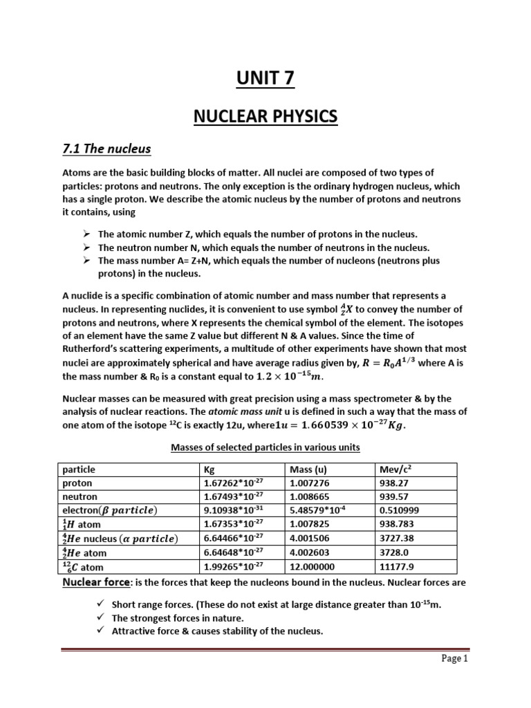 UNIT 7.1 Nuclear Physics | PDF | Atomic Nucleus | Neutron