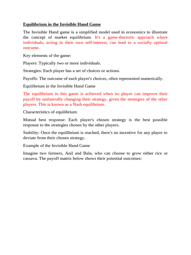 Nash Equilibrium in Invisible Hand Game | PDF | Economics | Gaming
