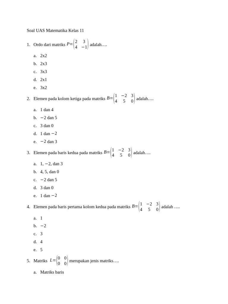 Kisi Kisi Uas MTK Kelas 11 | PDF