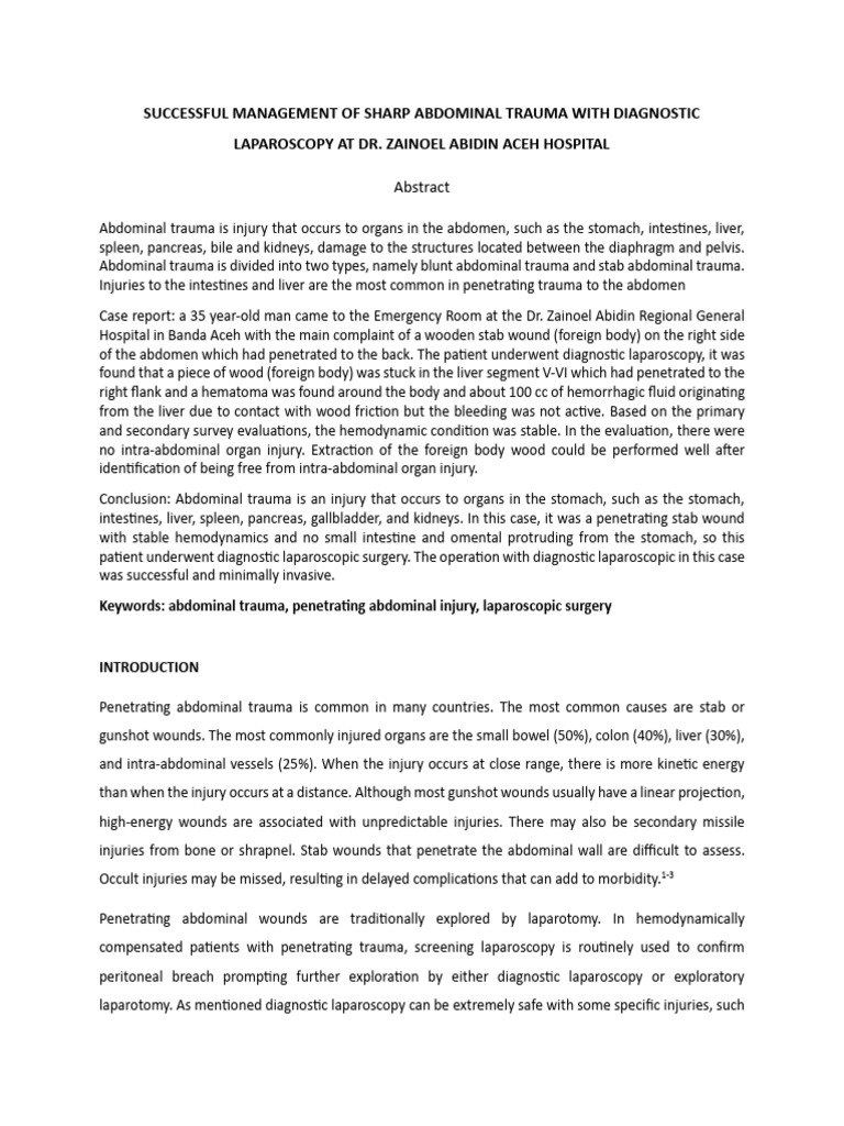 C-SUCCESSFUL MANAGEMENT OF SHARP ABDOMINAL TRAUMA WITH DIAGNOSTIC ...