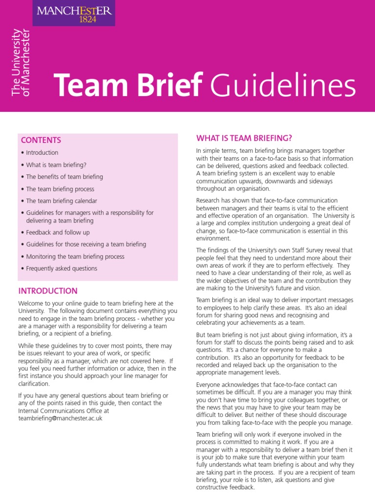 Team Briefing Guidelines for Managers | PDF | Career & Growth