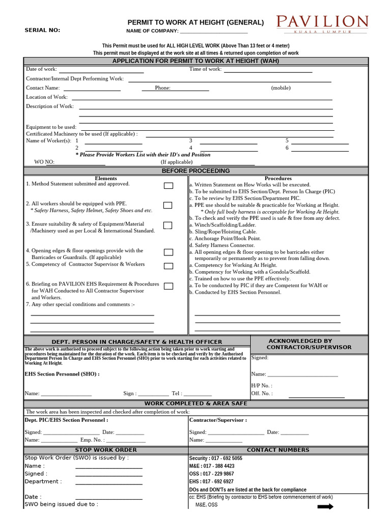Form_WAH or SCAFFOLDING rev. Dec2016 | PDF | Safety