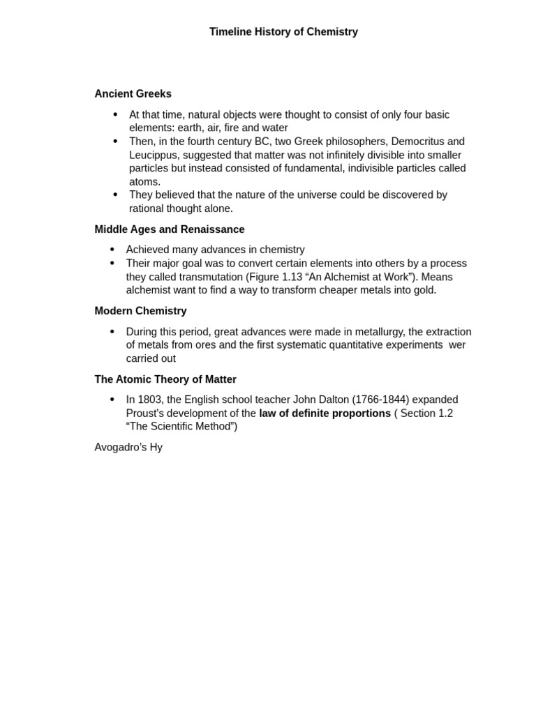 Timeline History of Chemistry FCA | PDF