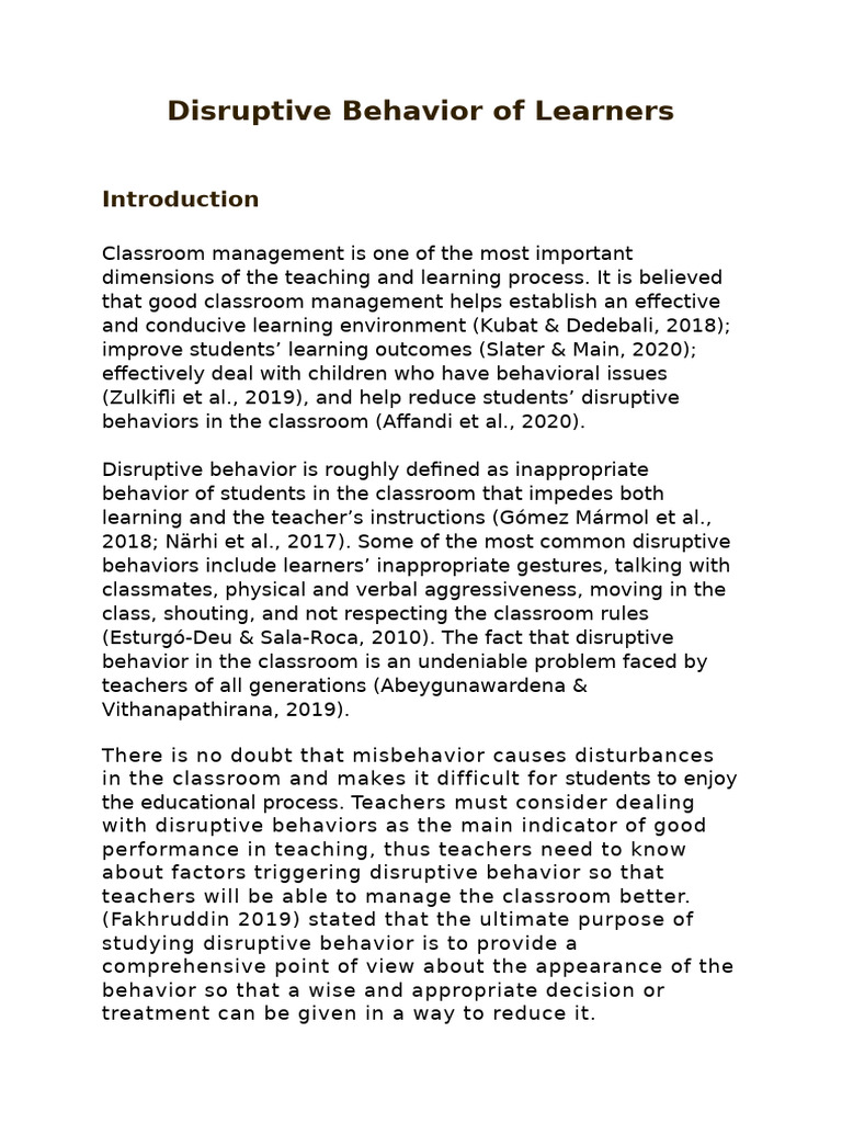 Managing Disruptive Classroom Behavior | PDF
