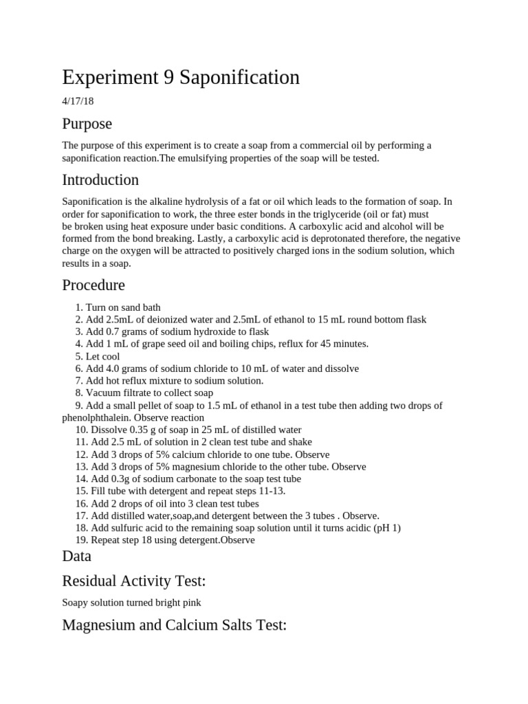 Experiment 9 Saponification | PDF | Soap | Sodium Hydroxide