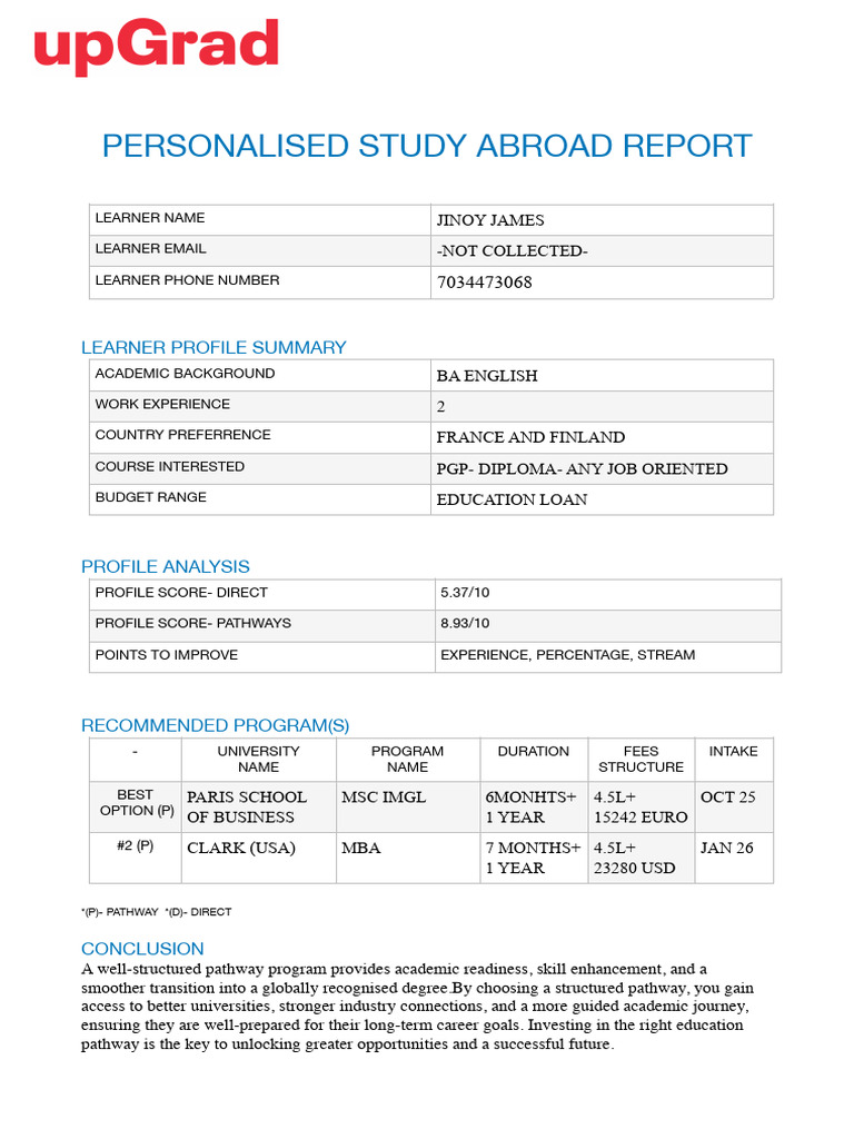 Personalized Study Abroad Recommendations | PDF
