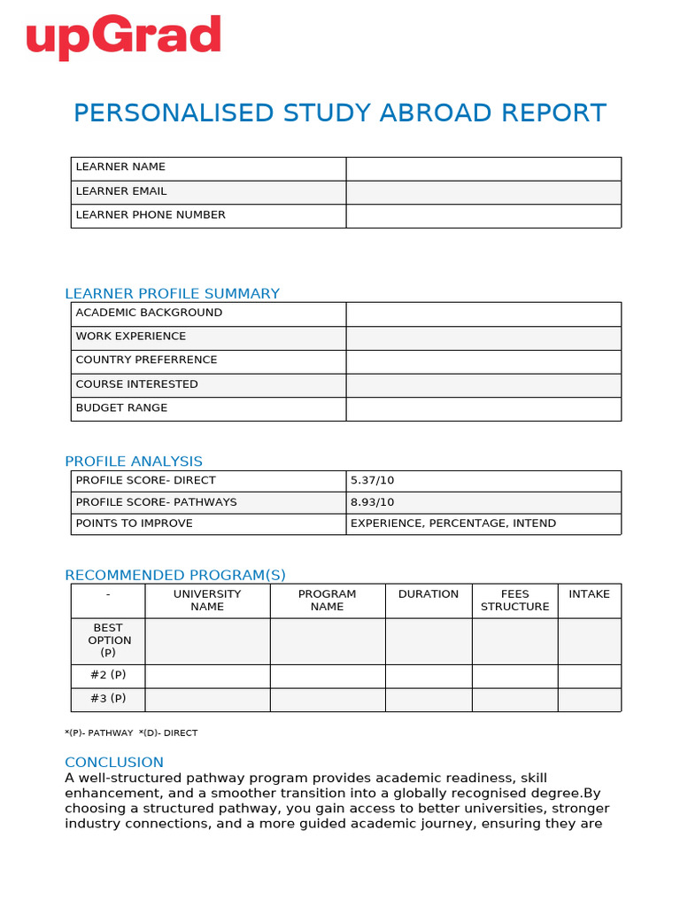 Personalised Study Abroad Report | PDF