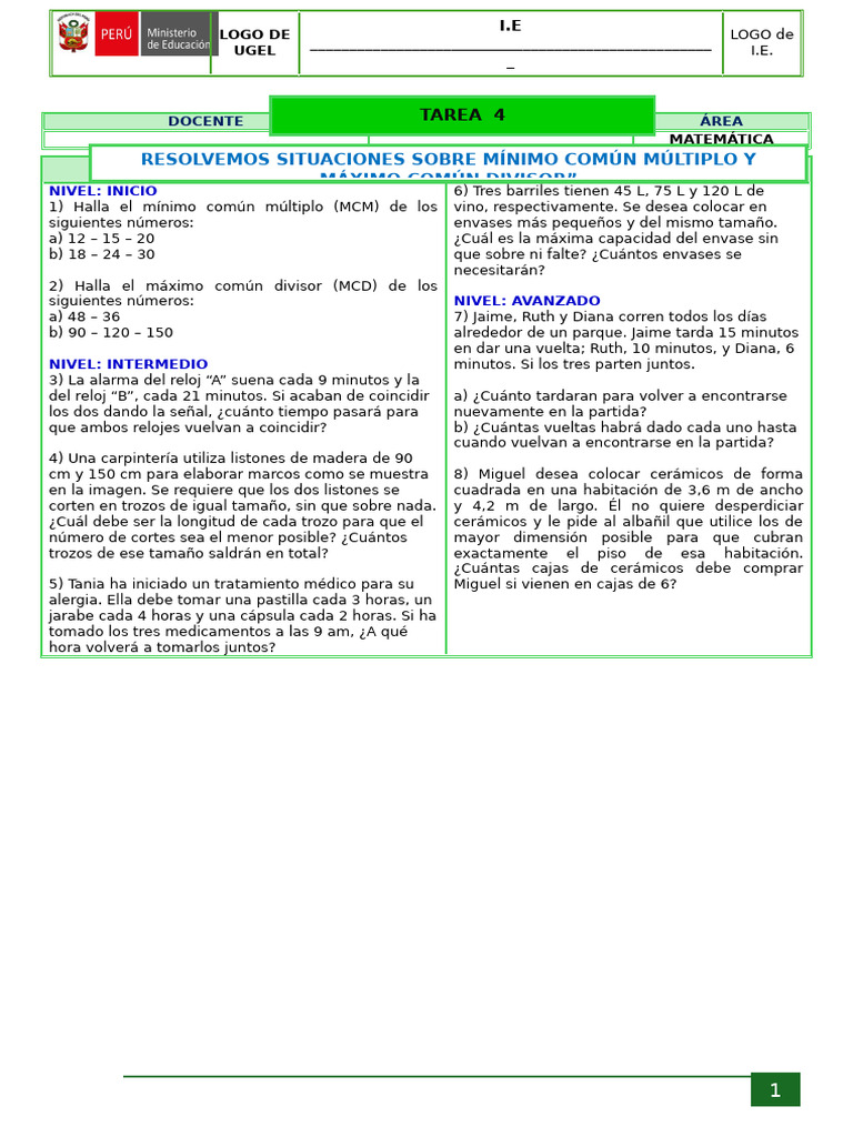 Matemática - Tarea de Matemática | PDF