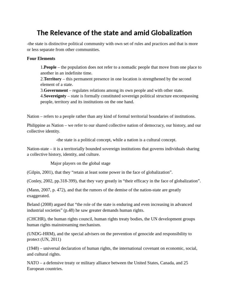 State Relevance in Globalization Explained | PDF