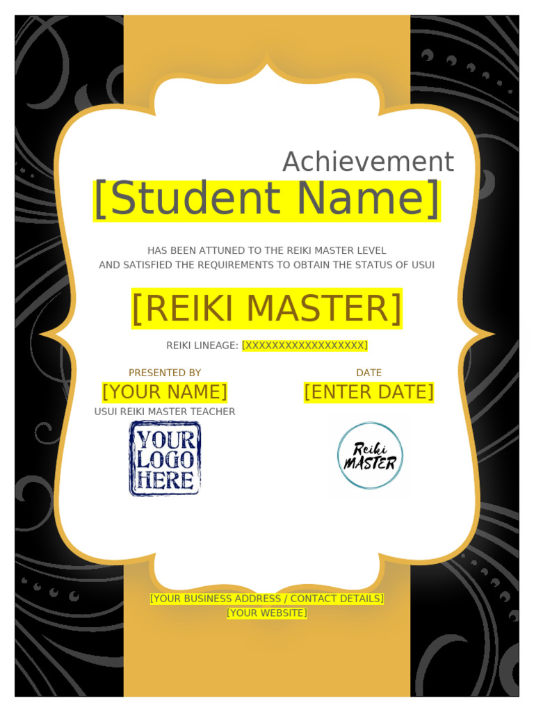 Reiki Certificate Example 3 - PLEASE EDIT | PDF