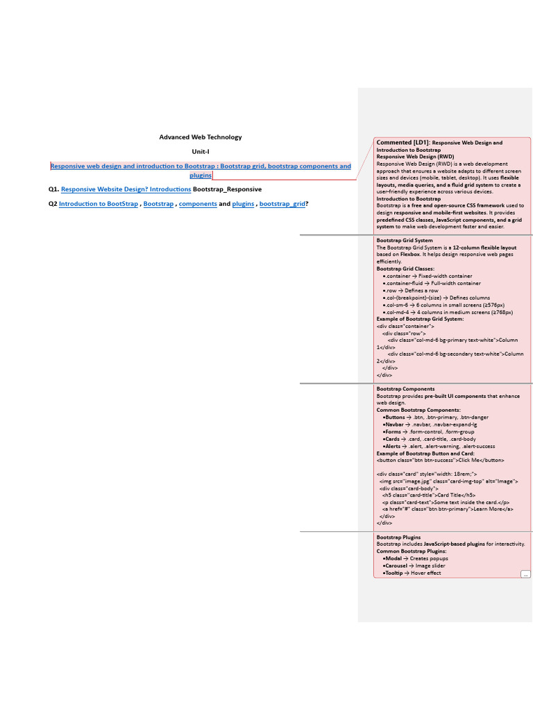 Advanced Web Technology Notes | PDF | Bootstrap (Front End Framework ...