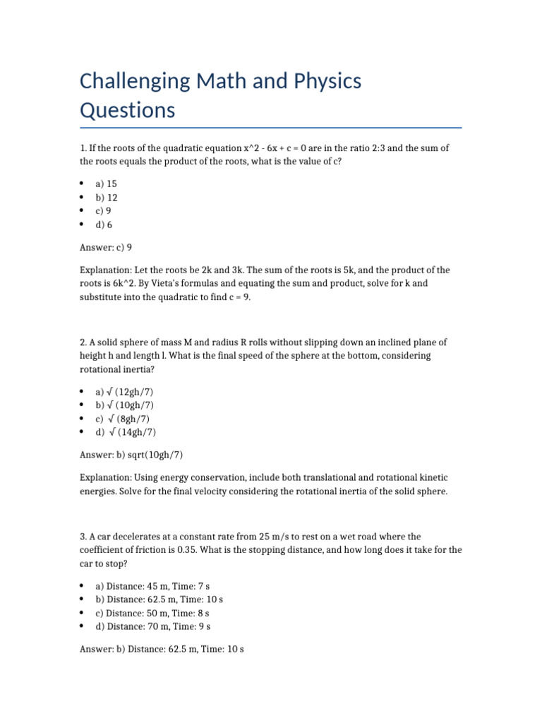 Advanced Math and Physics Problems | PDF | Acceleration | Metrology