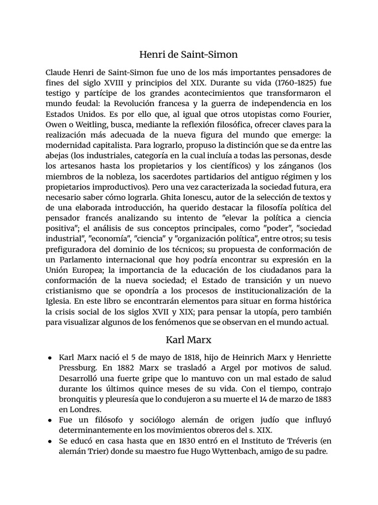 Henri de Saint-Simon | PDF | Karl Marx | Friedrich Engels