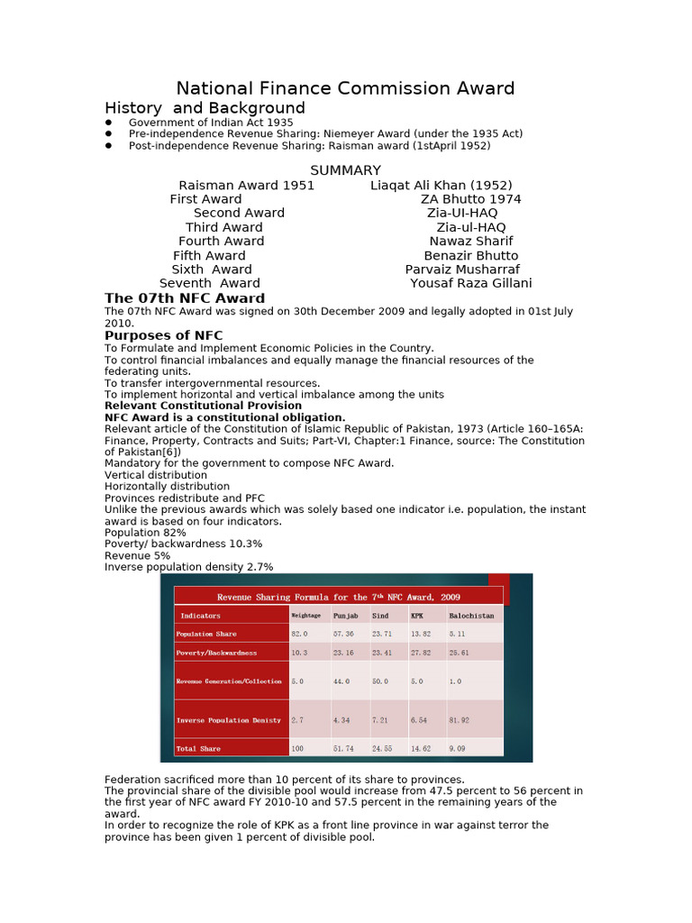 National Finance Commission Award | PDF | Government Of Pakistan | Pakistan