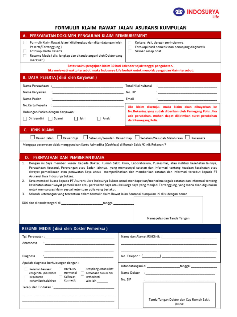 Form Klaim Reimbursement Rawat Jalan | PDF