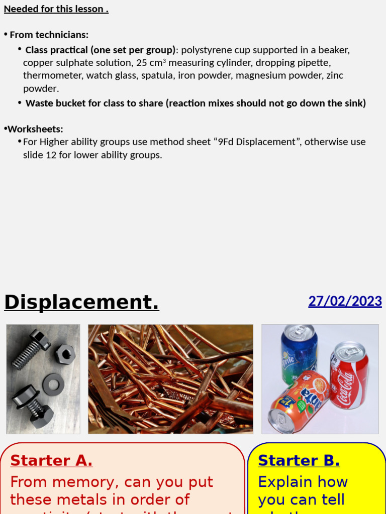 Metal Displacement Reactions Explained | PDF | Chemical Reactions | Calcium