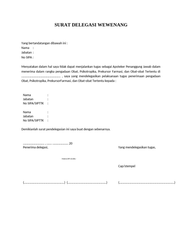 Surat Delegasi Wewenang | PDF