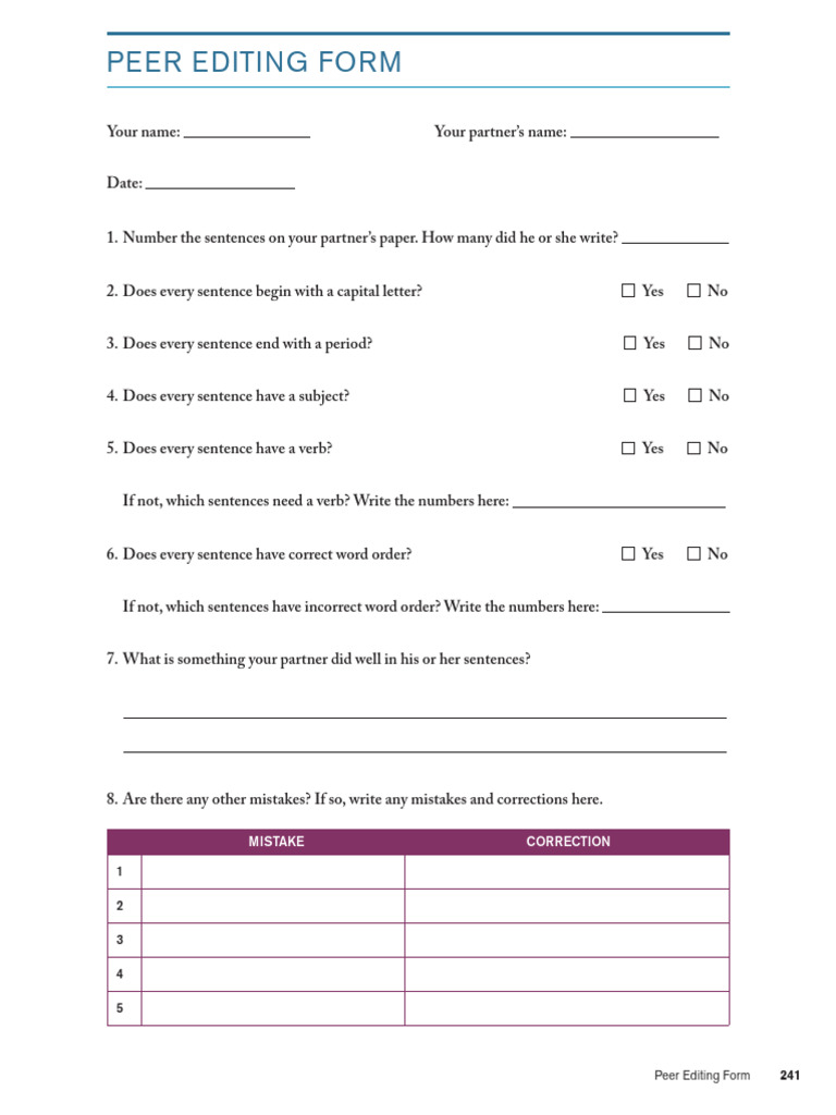 Peer Editing Checklist Template | PDF