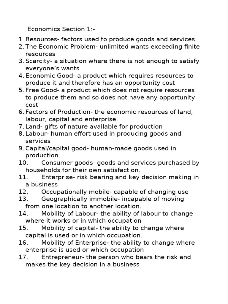 Section 1 Economics | PDF
