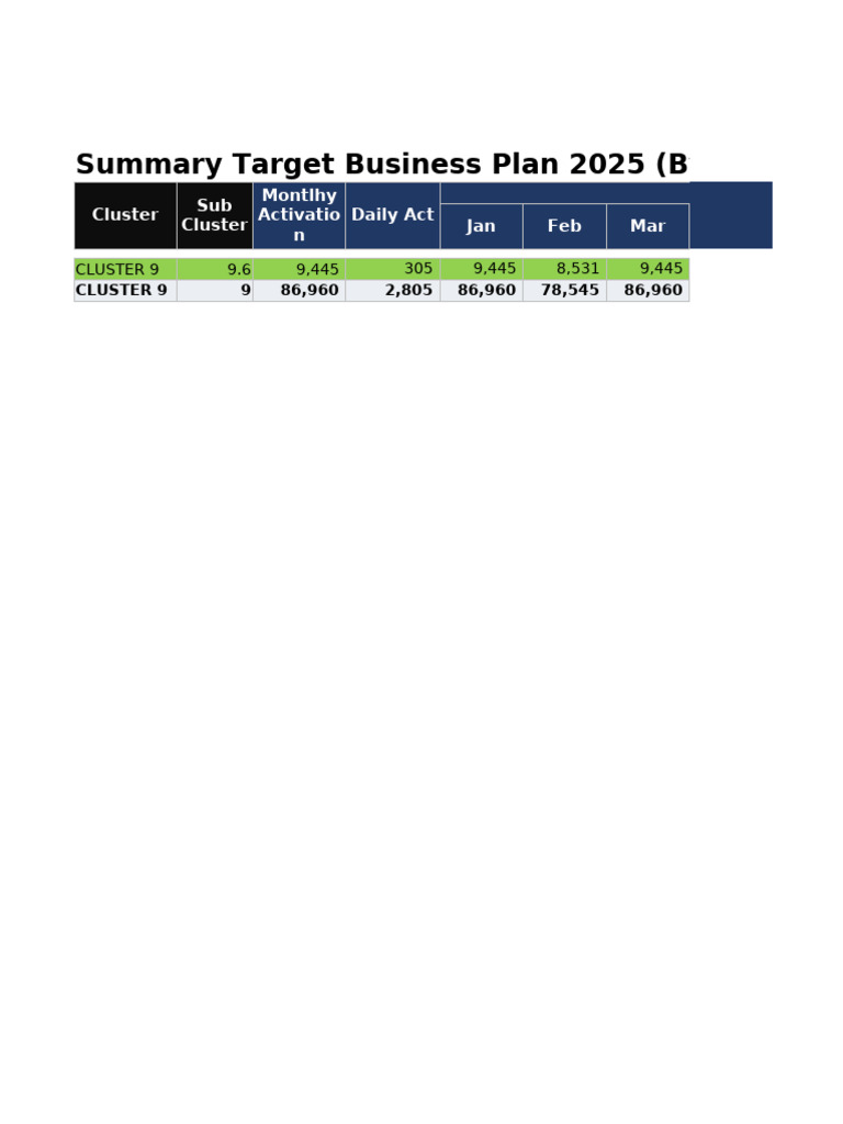 2025 Business Plan Summary by Cluster | PDF