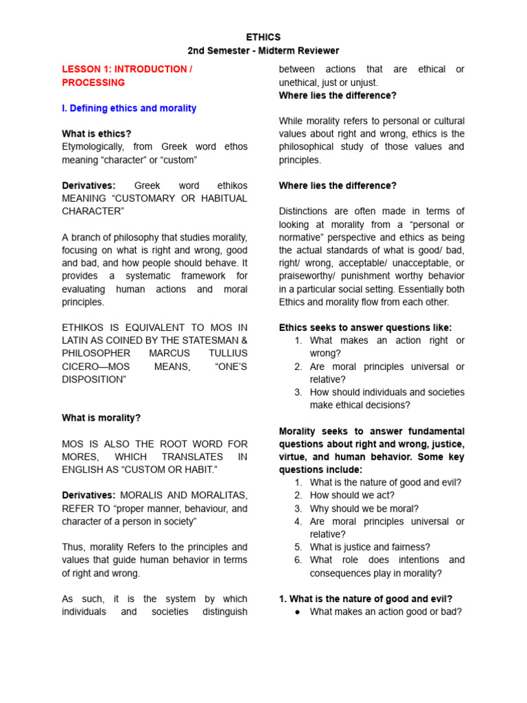 Ethics Midterm Reviewer | PDF