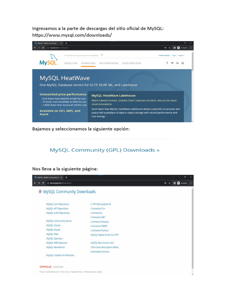 Instructivo - Descarga de MySQL y Workbench (Para Windows) | PDF | Mi ...