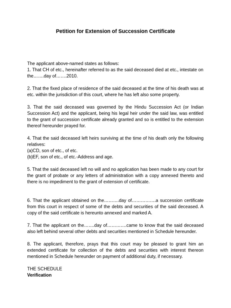 Petition For Extension of Succession Certificate | PDF