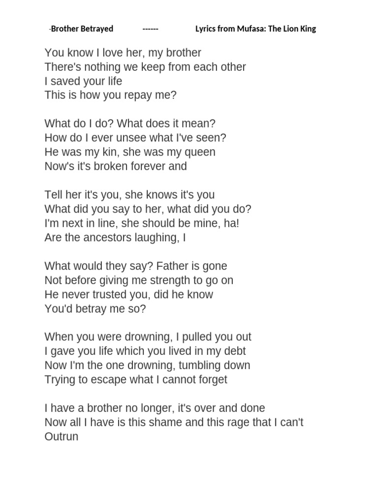 Brother Betrayal Lyrics | PDF