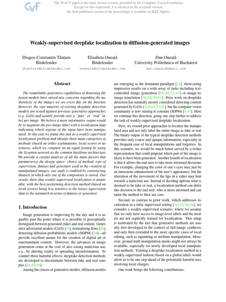 29_Weakly-Supervised Deepfake Localization in Diffusion-Generated Images | PDF | Statistical ...